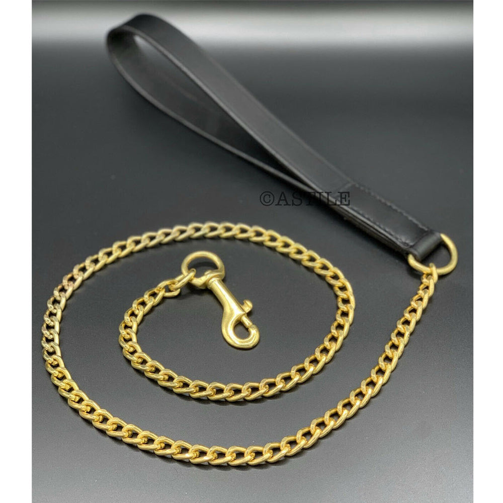 Gold Chain Dog Lead | Heavy Duty Black Leather Dog Lead – Autumnn