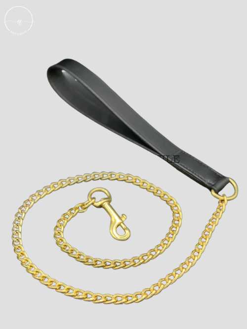 Gold Chain Dog Lead | Heavy Duty Black Leather Dog Lead – Autumnn